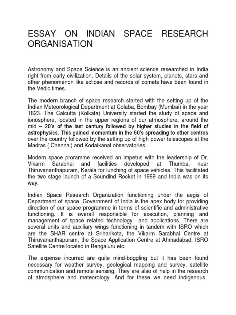 Essay On Indian Space Research Organisation | PDF | Satellite | Spacecraft