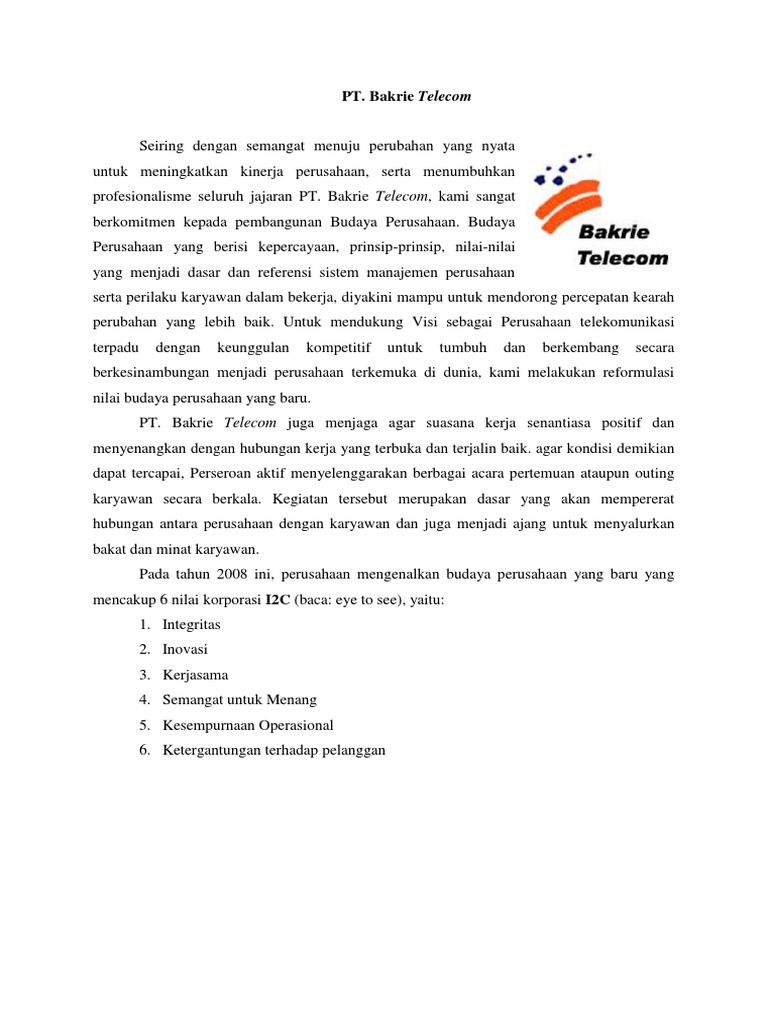 Budaya Perusahaan PT. Bakrie Telecom | PDF