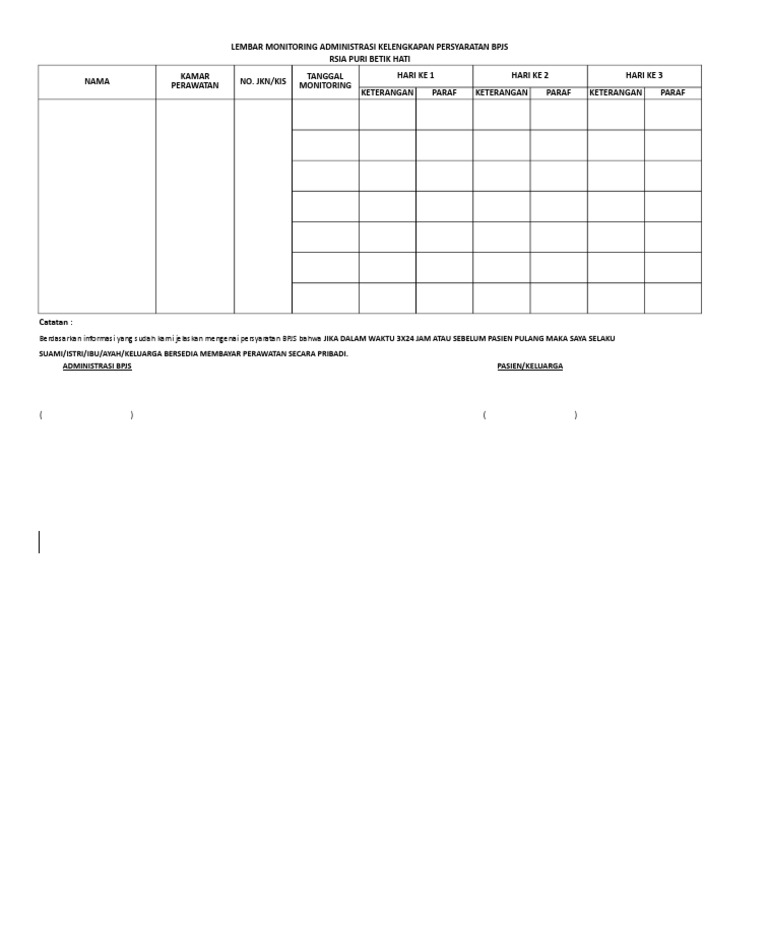 Lembar Monitoring Adm Kelengkapan Bpjs | PDF