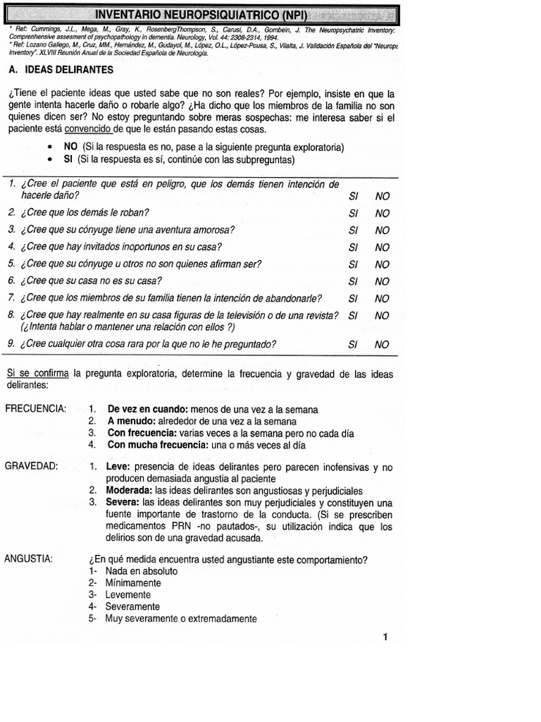 Inventario Neuropsiquiátrico - NPI Q | PDF