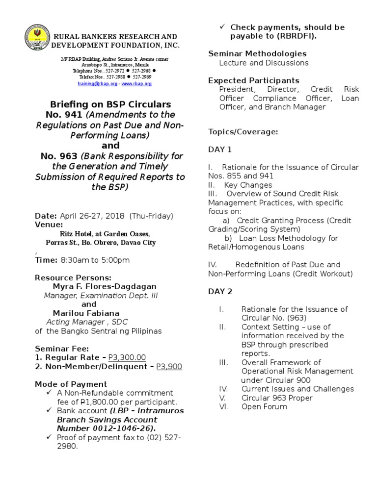 BSP Circulars 941 & 963 Briefing | PDF | Banks | Money