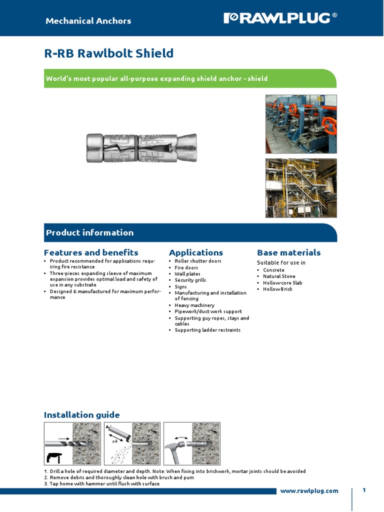 R-RB Rawlbolt Shield: Mechanical Anchors | PDF | Anchor | Screw