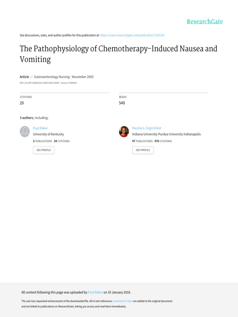 The Pathophysiology of Chemotherapy-Induced Nausea and Vomiting | PDF ...