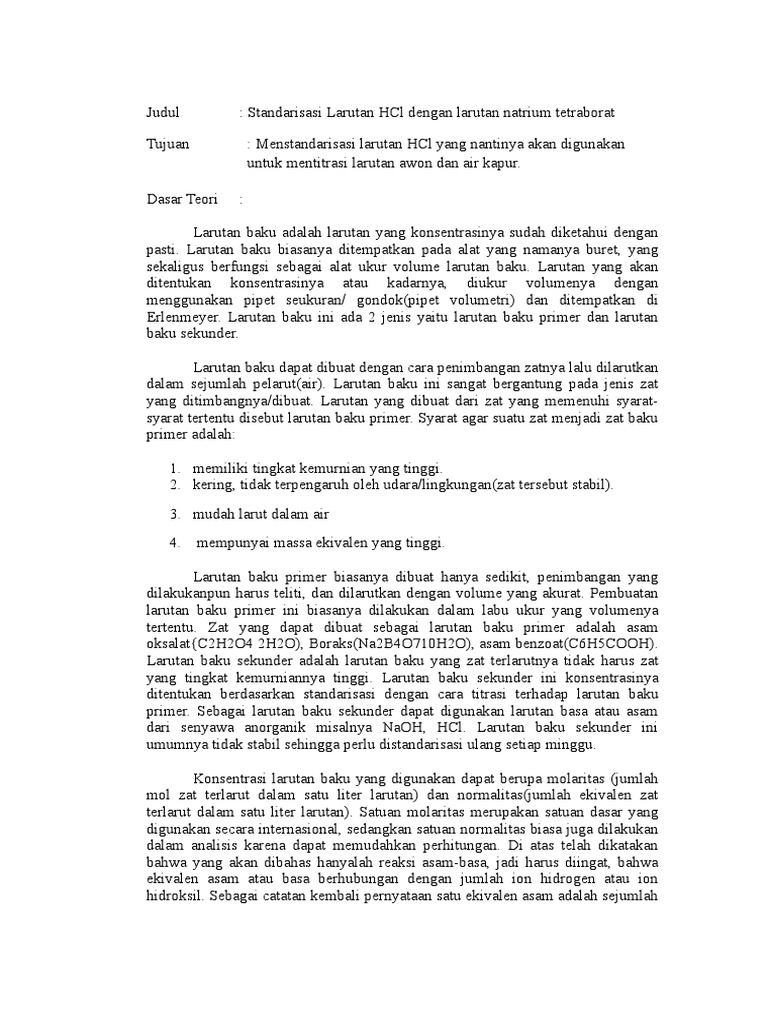 Standarisasi Larutan Jurnal | PDF