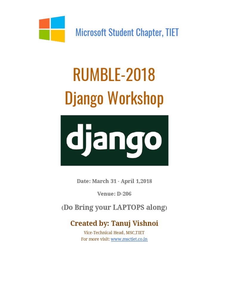 RUMBLE-2018 Django Workshop: Microsoft Student Chapter, TIET | Download Free PDF | Installation ...
