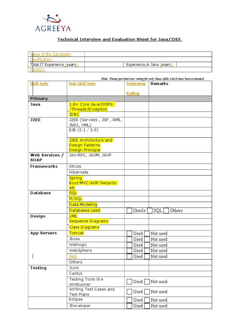 Assessment Form For Java Positions Pdf Java Platform Java Programming Language