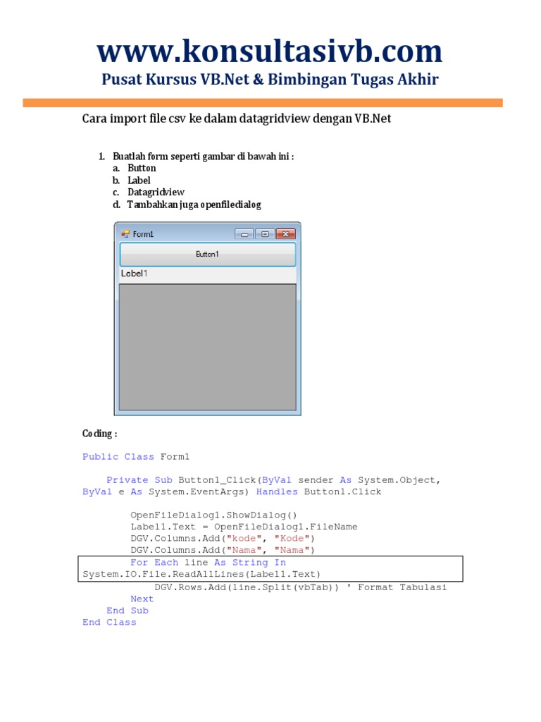 Cara Import File CSV Ke Dalam Datagridview | PDF | Metode & Bahan Ajar ... Cara Import File CSV Ke Dalam Datagridview | PDF | Metode & Bahan Ajar ...