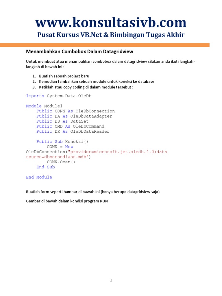 Menambahkan Combobox Dalam Datagridview | PDF