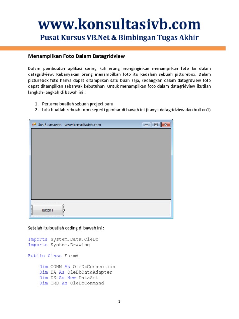 Menampilkan Foto Ke Dalam Datagridview VB Net | PDF
