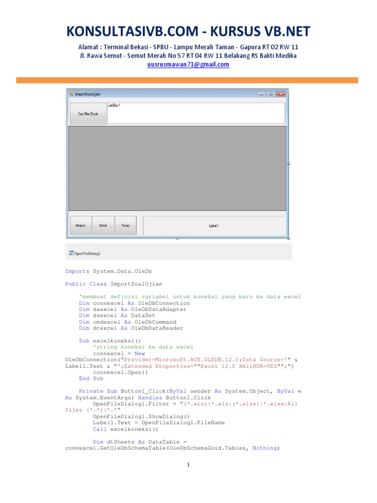 Menampilkan Sheet Excel Dengan VB Net | PDF