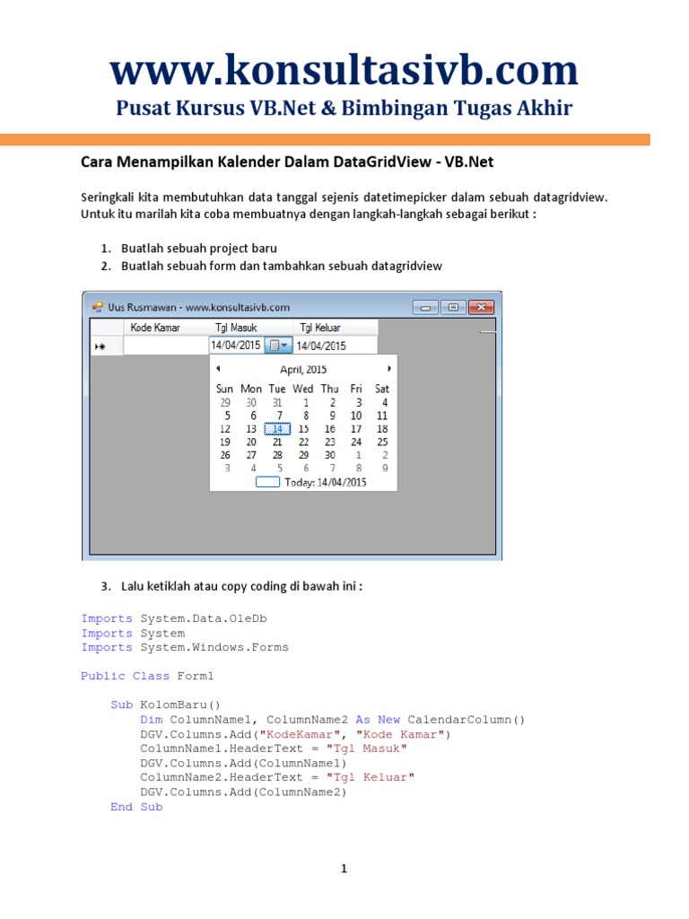 Menampilkan Kalender Dalam Datagridview VB Net | PDF | Tipe Data Boolean | Pengembangan ...