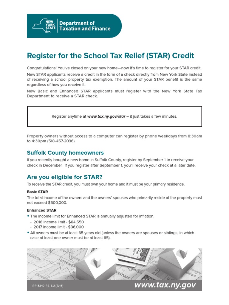 Register For The School Tax Relief (STAR) Credit: WWW - Tax.ny - Gov | PDF