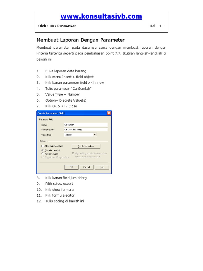 Membuat Laporan Menggunakan Parameter Crystal Report | PDF Membuat Laporan Menggunakan Parameter Crystal Report | PDF