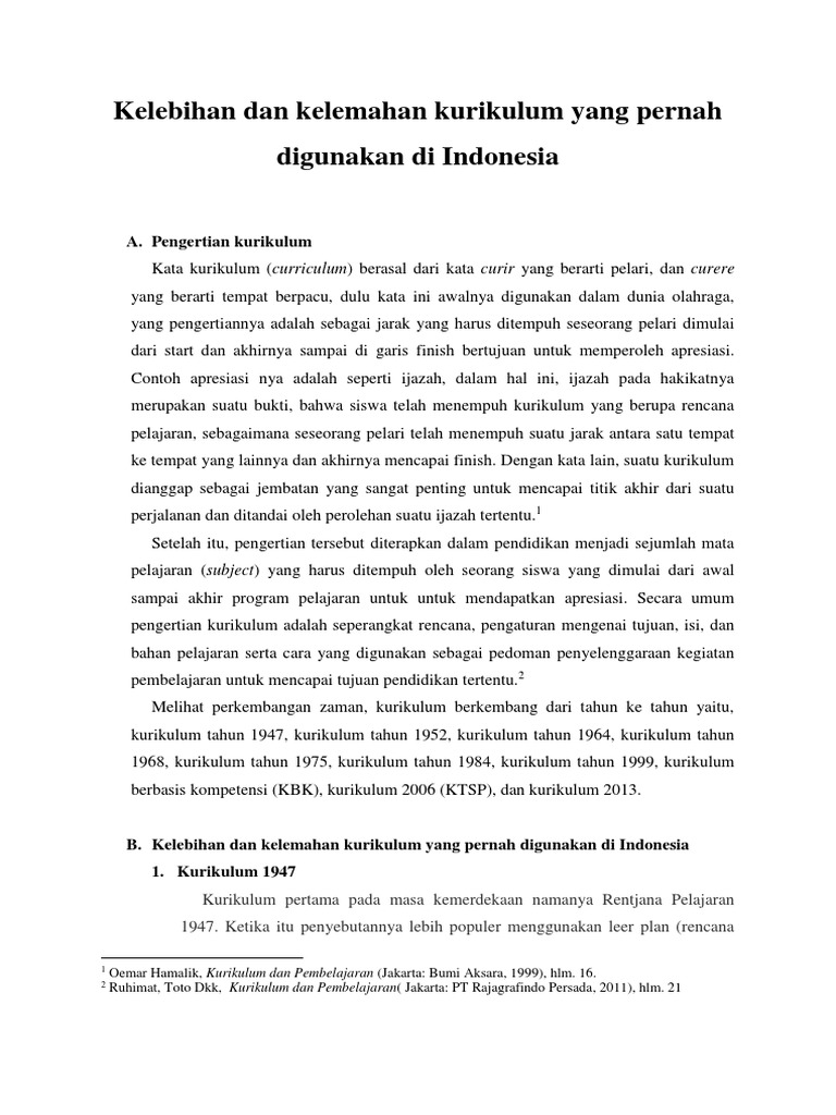 Kelebihan Dan Kelemahan Kurikulum Yang Pernah Digunakan Di Indonesia | PDF