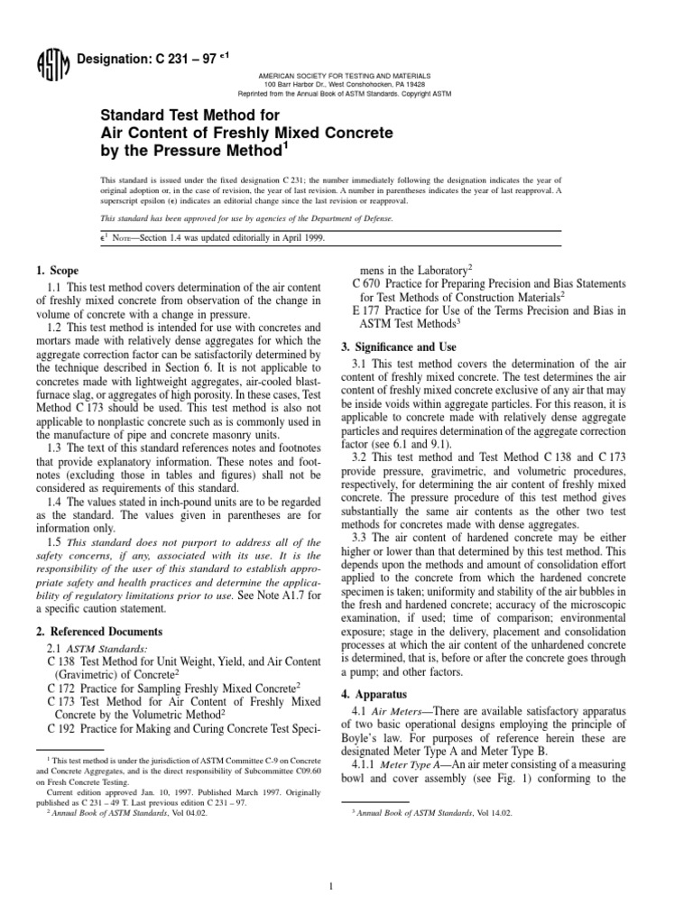 Air Content of Freshly Mixed Concrete by the Pressure Method ...