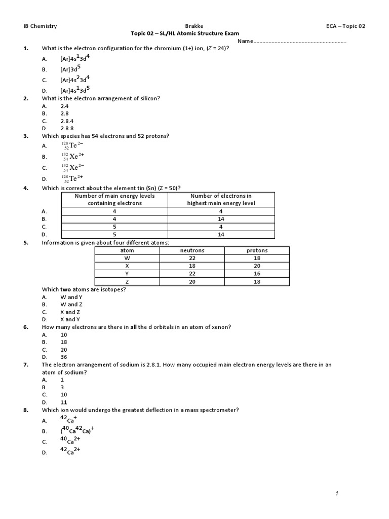 SLHL Atomic Structure Exam | PDF | Atoms | Proton