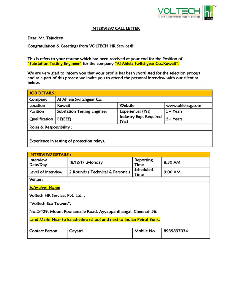 Interview Call Letter !!!! | PDF | Computing | Computing And ...