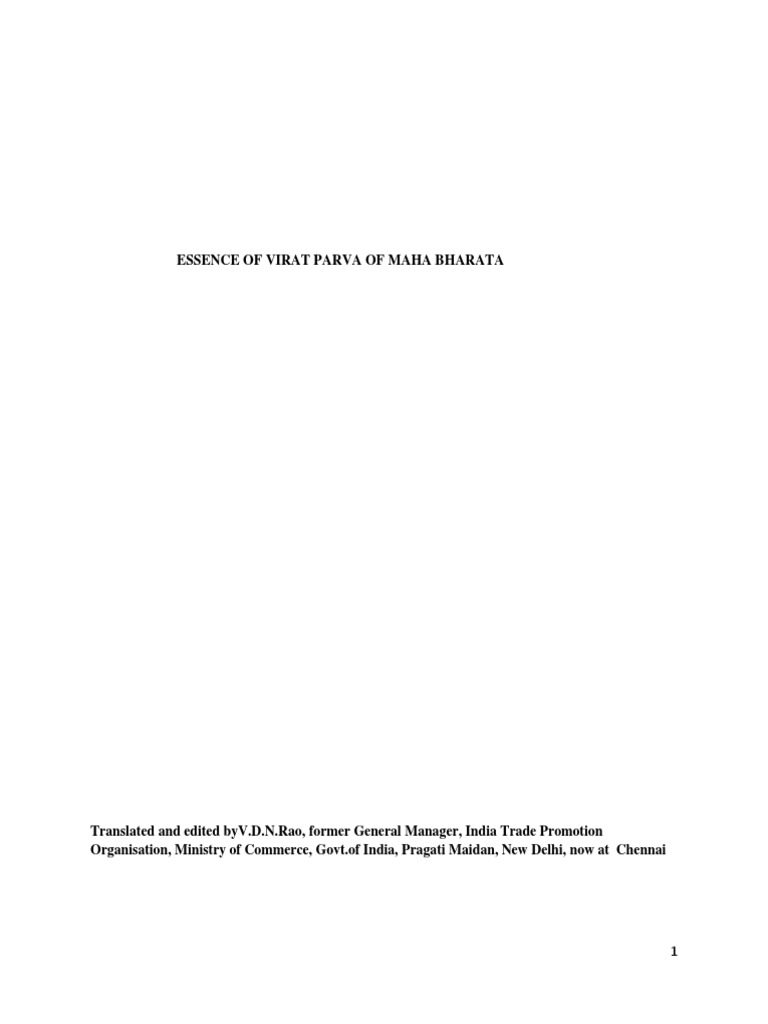 Essence of Virat Parva of Maha Bharata | PDF | Mahabharata | Hindu ...