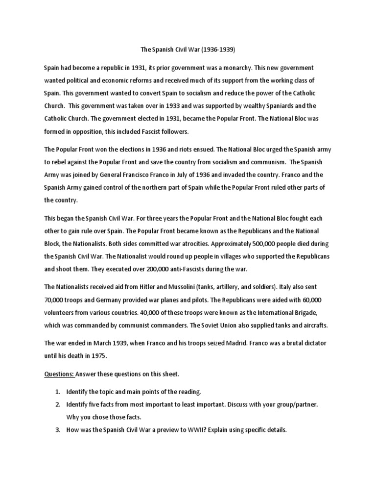 The Spanish Civil War | PDF | Spanish Civil War | Conflicts