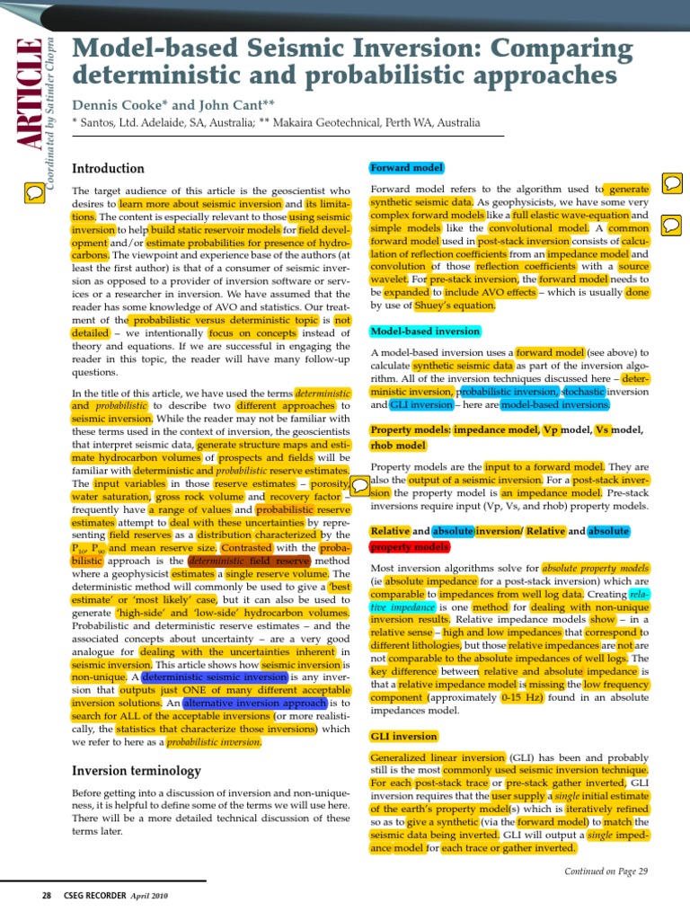 Seismic Inversion: Deterministic vs Probabilistic | PDF | Reflection ...