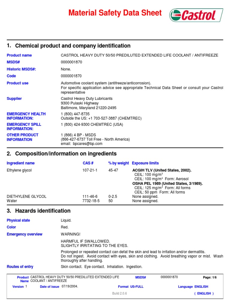 Heavy Duty 50 50 ELC Antifreeze | PDF | Firefighting | Safety