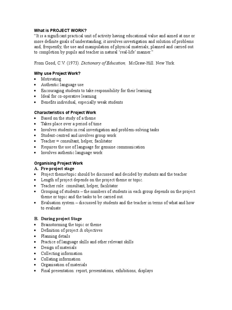 What Is Project Work?: A. Pre-Project Stage | PDF