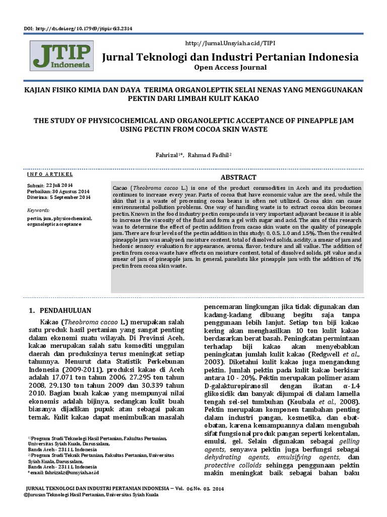 Jurnal Teknologi Dan Industri Pertanian Indonesia: Keywords | PDF