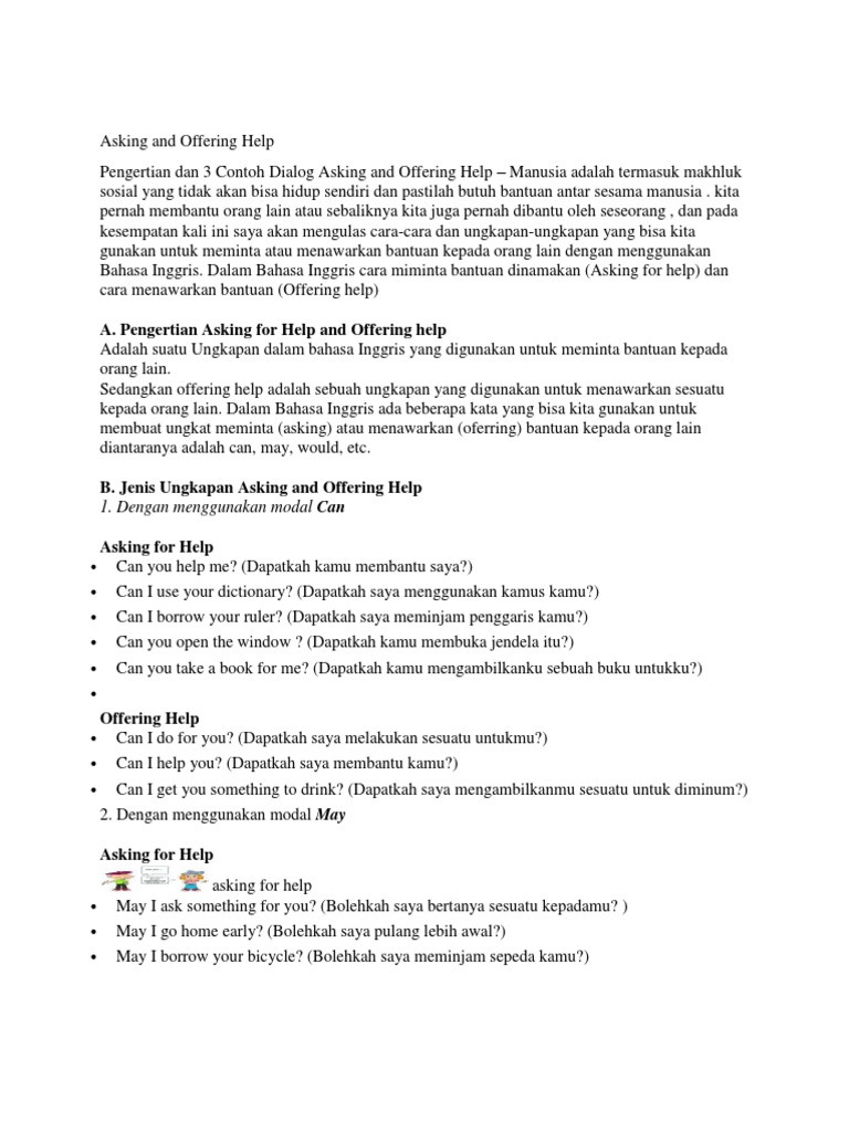 A. Pengertian Asking For Help and Offering Help: 1. Dengan Menggunakan ...