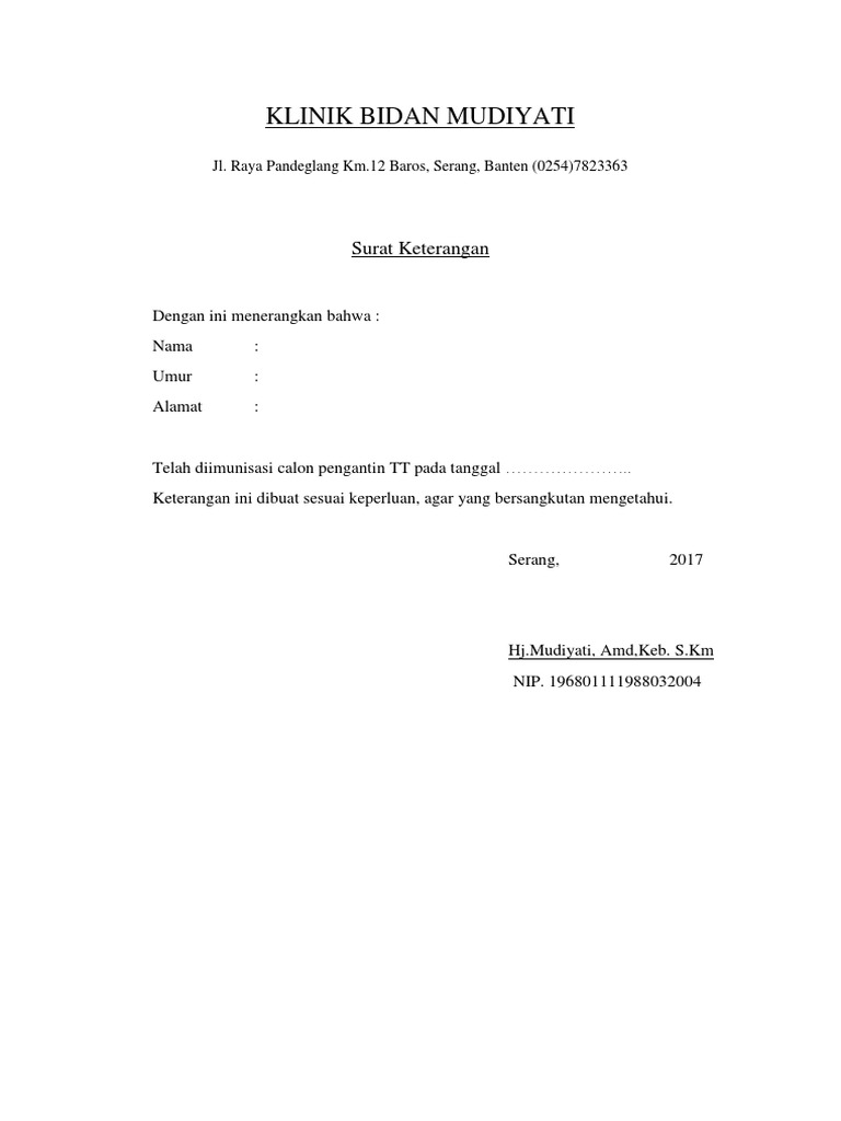 Surat Keterangan Vaksin TT Mamah | PDF