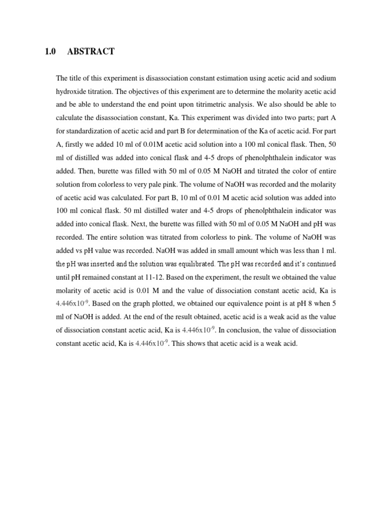 Disassociation Constant Estimation Using Acetic Acid and Sodium Hydroxide Titration | PDF ...