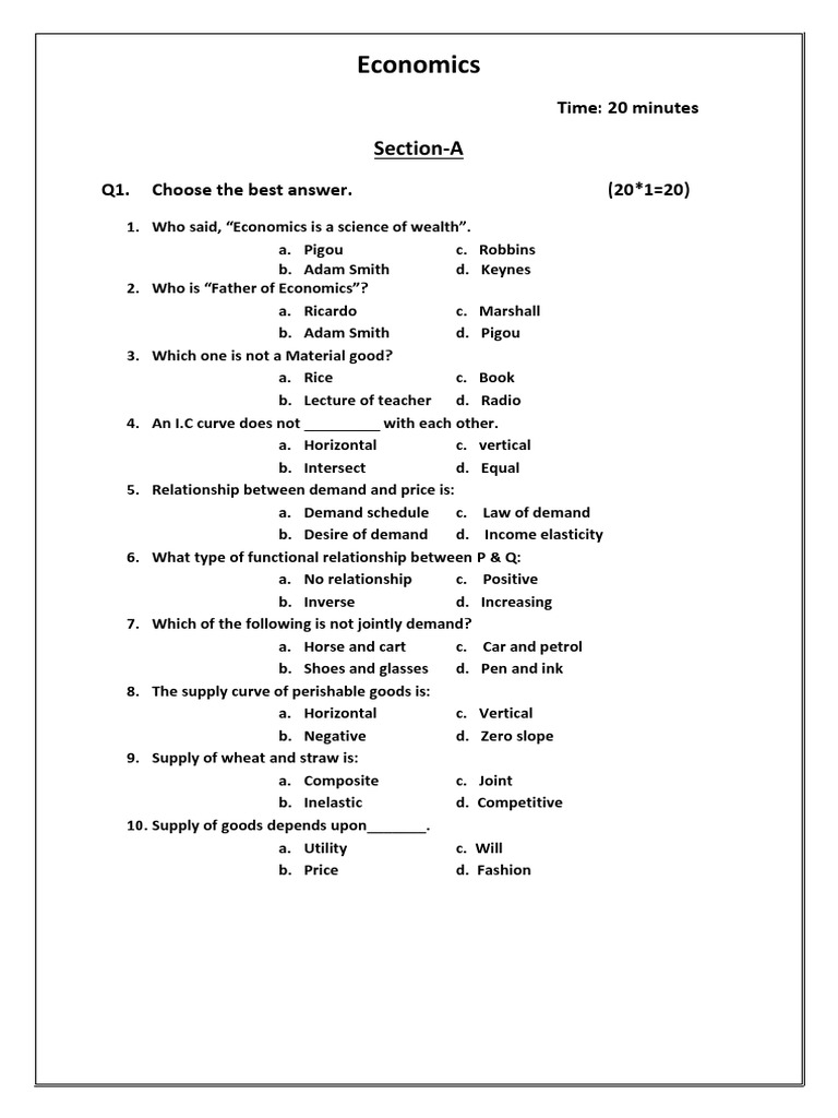 Economics Quiz: Key Concepts and Terms | PDF