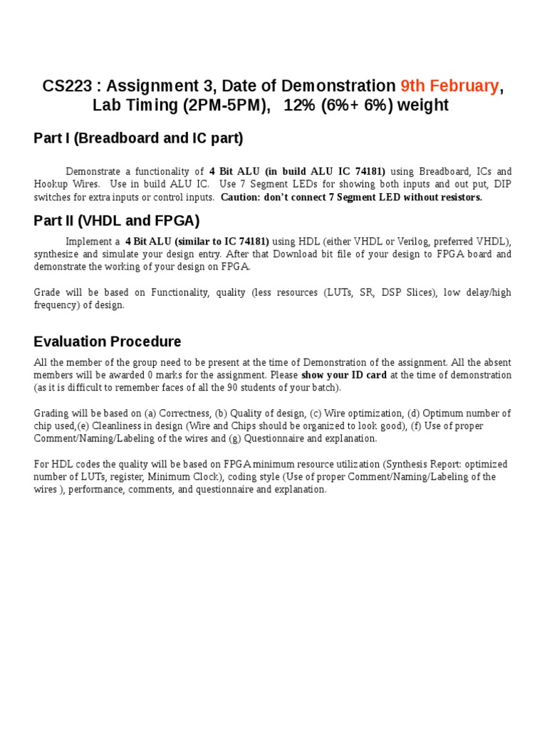 CS223: Assignment 3, Date of Demonstration, Lab Timing (2PM-5PM), 12% (6%+ 6%) Weight | PDF ...