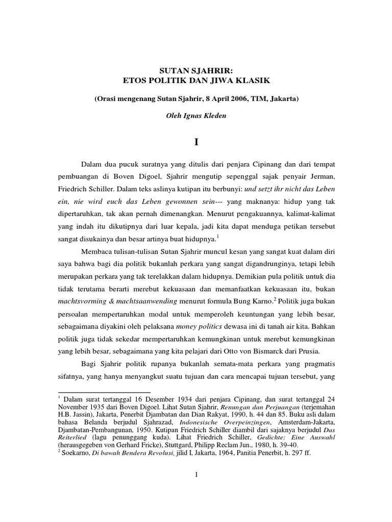 Ignas Kleden - Sutan Sjahrir Etos Politik Dan Jiwa Klasik | PDF