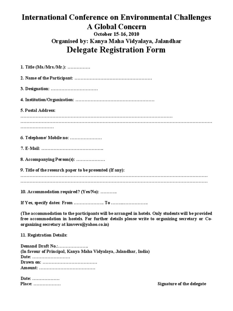 Delegate Registration for Environmental Conference | PDF