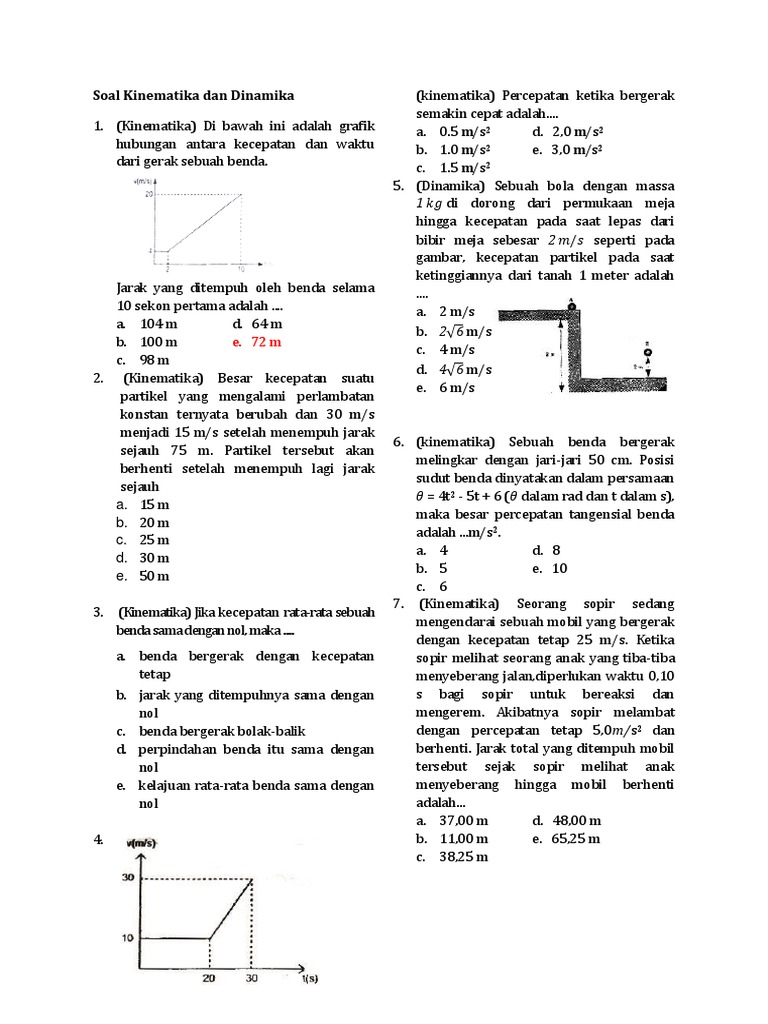 Soal Fisika Kinematika & Dinamika | PDF | Sains & Matematika