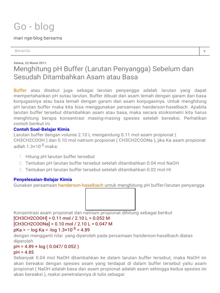 Go - Blog Menghitung PH Buffer (Larutan Penyangga) Sebelum Dan Sesudah ...