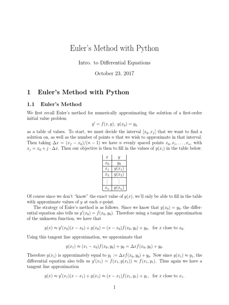 1 Euler's Method With Python | PDF | Numerical Analysis | Mathematical ...