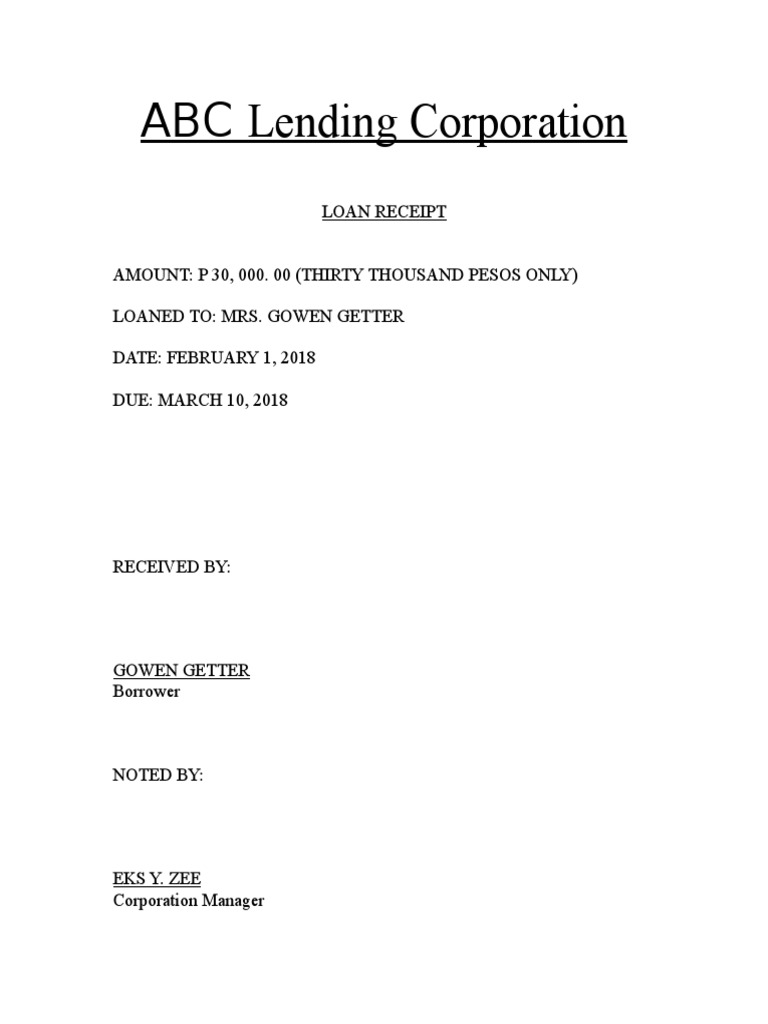 ABC Lending Corporation: Loan Receipt | PDF