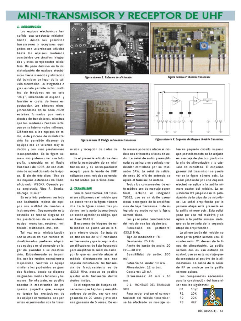 Mini-Transmisor y Receptor UHF | PDF | Transmisor | Micrófono