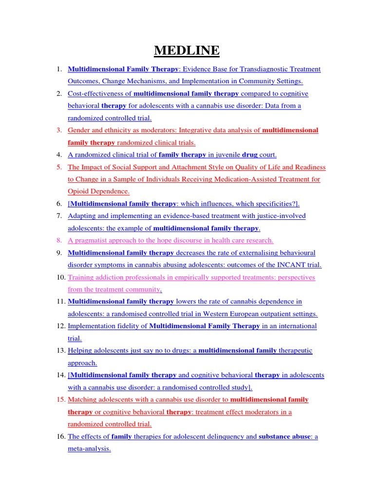 Medline: Multidimensional Family Therapy: Evidence Base For ...
