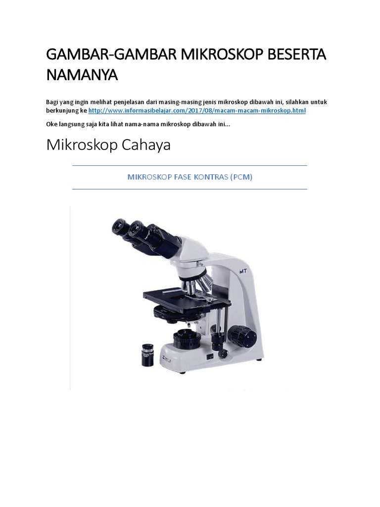 Jenis-Jenis Mikroskop Dan Gambarnya | PDF