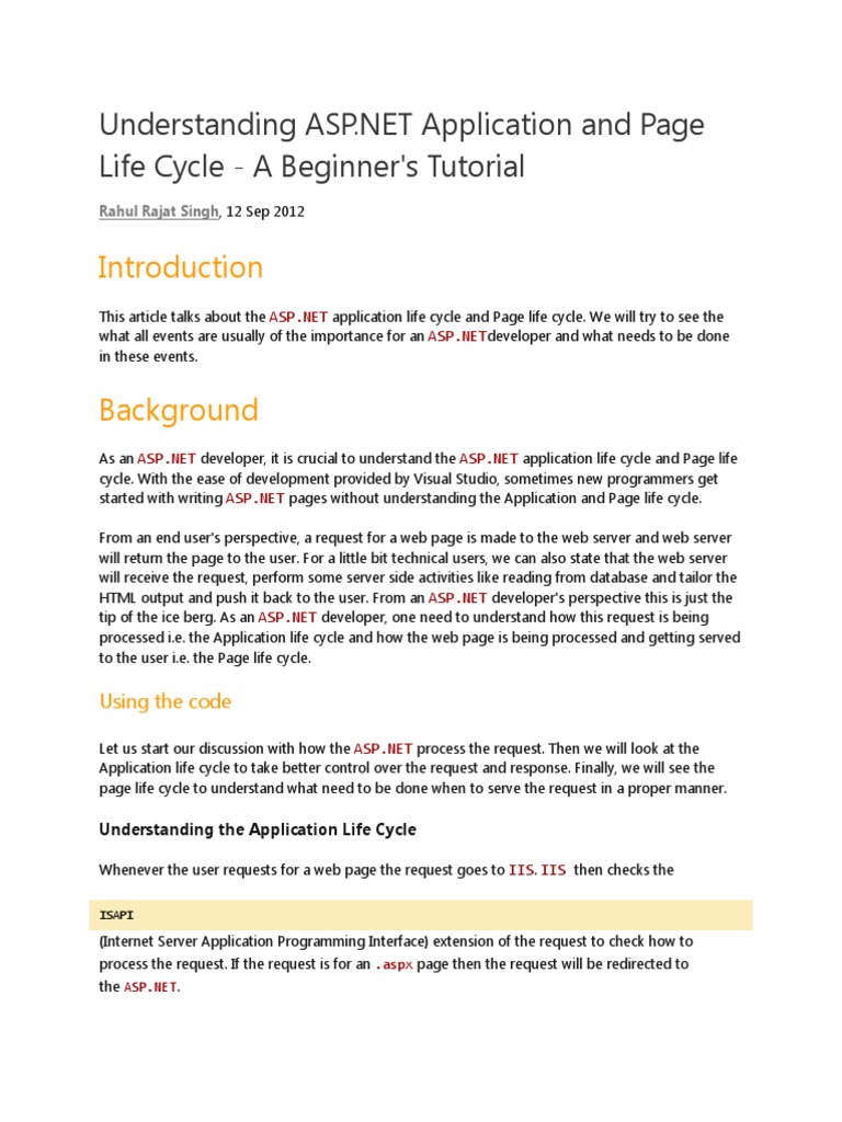 ASP.NET Application and Page Life Cycle Guide | PDF | Active Server ...