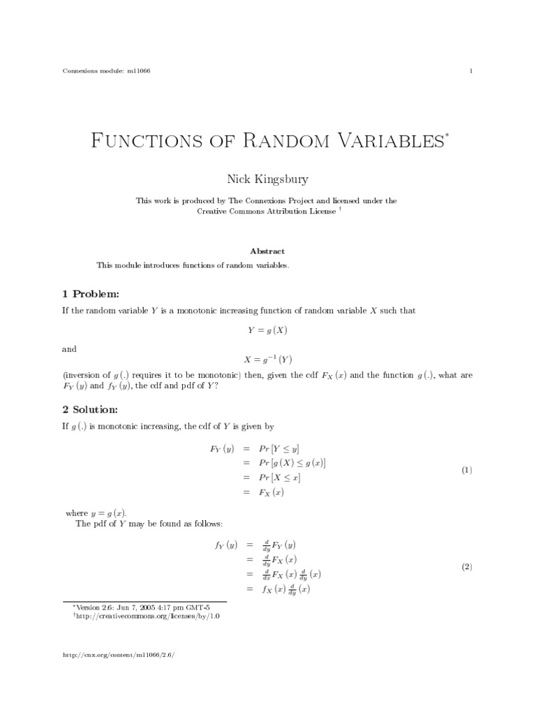 Functions of Random Variables | PDF | Probability Density Function | Normal Distribution