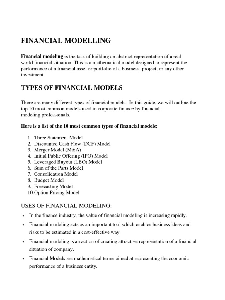 Financial Modelling: Types of Financial Models | PDF | Financial ...