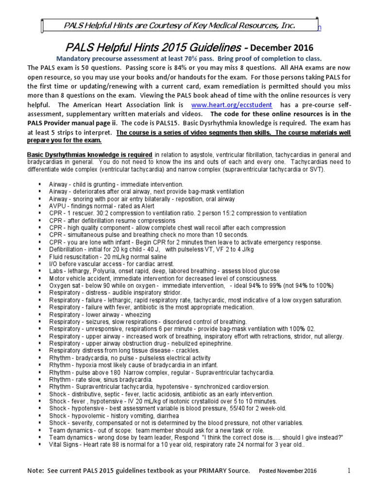 PALS Helpful Hints 2015 Guidelines Posted Nov 2016 | PDF | Shock ...