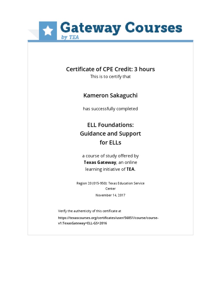 Ell Certificate | PDF