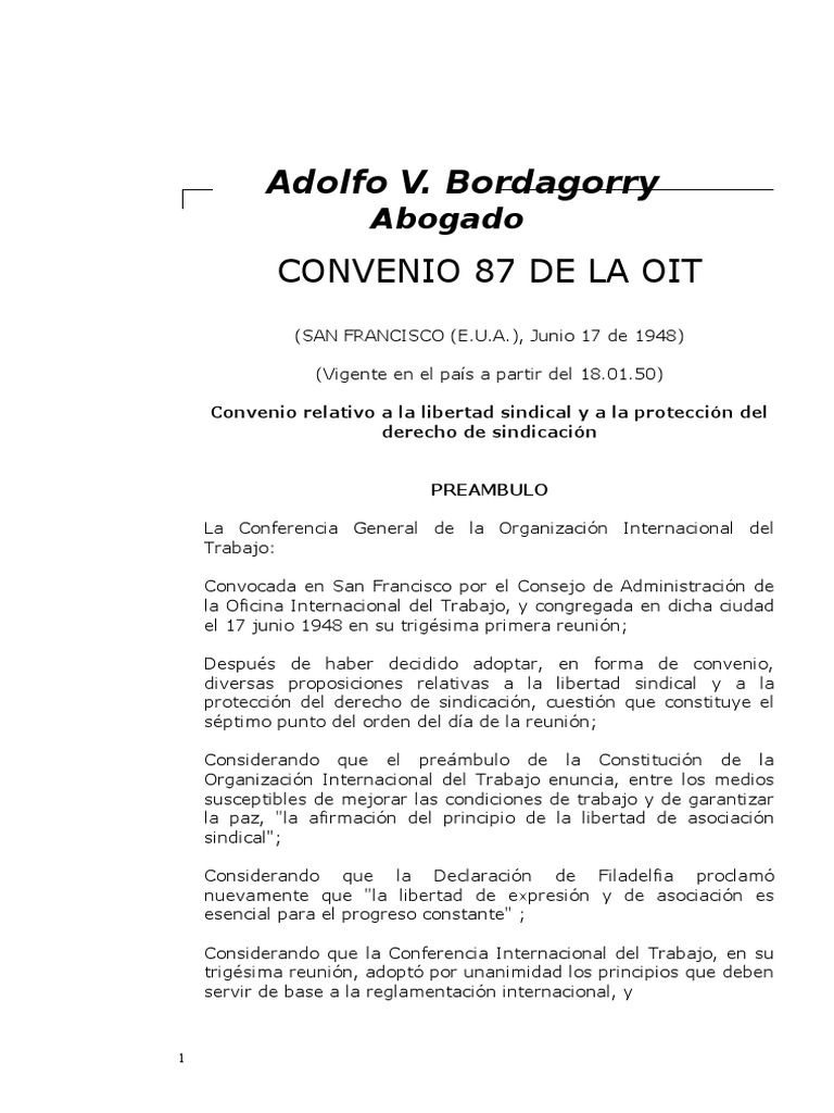 Convenio 87 de La OIT | PDF | Organización Internacional del Trabajo | Gobierno