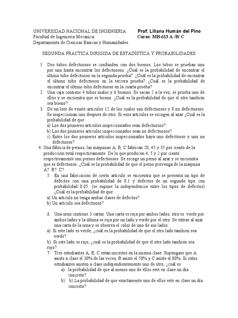 Segunda PR Ctica Dirigida de Probabilidad | PDF | Probabilidad | Aleatoriedad