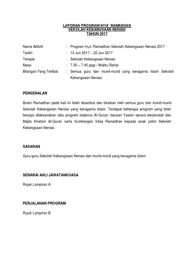 LAPORAN Ihya' Ramadan SKN 2017 | PDF
