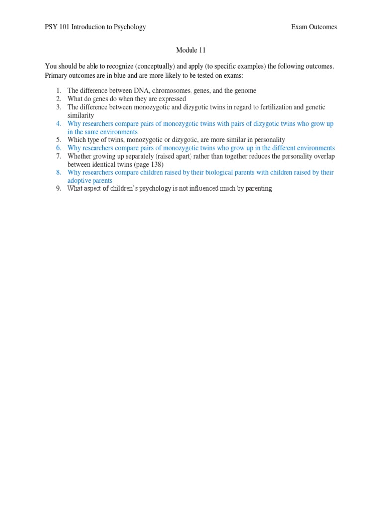 PSY 101 Module 11 Study Guide | PDF